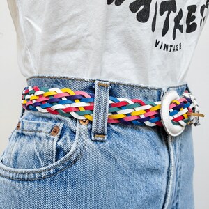 VINTAGE 80s 90s Colorful Rainbow White Leather Woven Braided Hippie ...