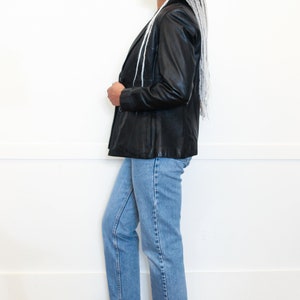 VINTAGE 80s Soft Black LEATHER Collared Blazer Jacket Trench Grunge ...