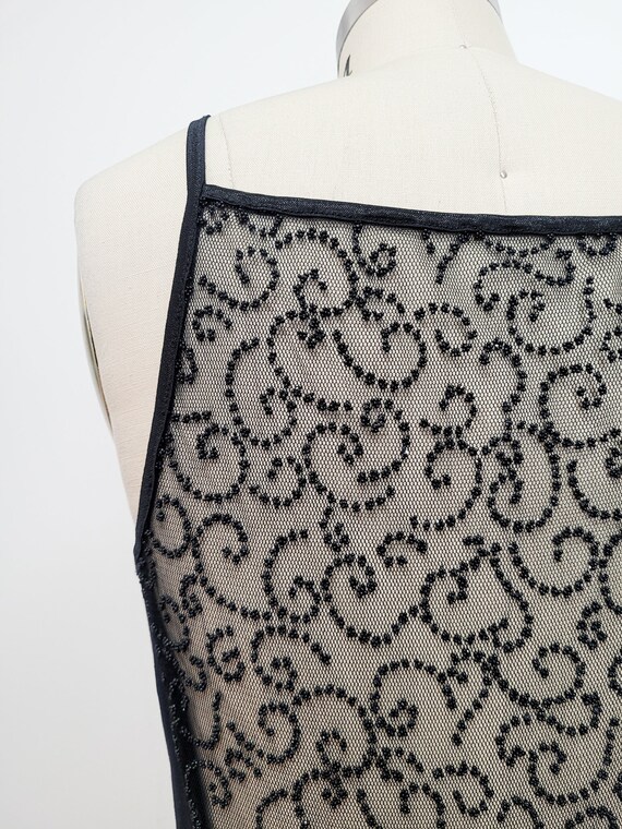 Vintage 90s Black Sexy Sheer Mesh Exposed Back Beaded Gem