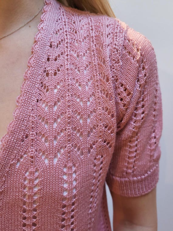 VINTAGE 70s 80s MAUVE PINK Sheer Crochet Embroidered … - Gem