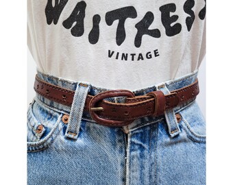VINTAGE 90s 2000s Y2K Brown Skinny Leather Chain Link Loop VINTAGE 90s 2000s Y2K Brown Skinny Leather Chain Link Loop