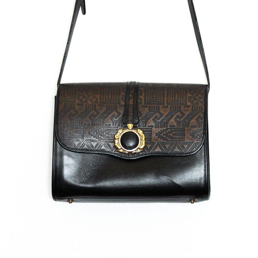 VINTAGE 80s 90s Black Bronze Aztec Abstract Embossed Print Large ...