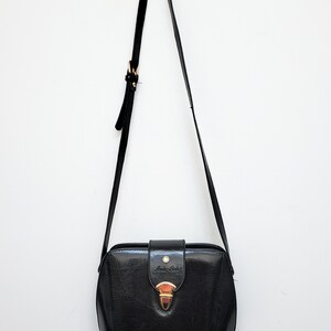 VINTAGE 90s Black CASUAL CORNER Leather Structured Geometric Shape Gold ...