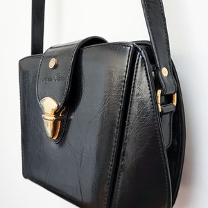 VINTAGE 90s Black CASUAL CORNER Leather Structured Geometric Shape Gold ...