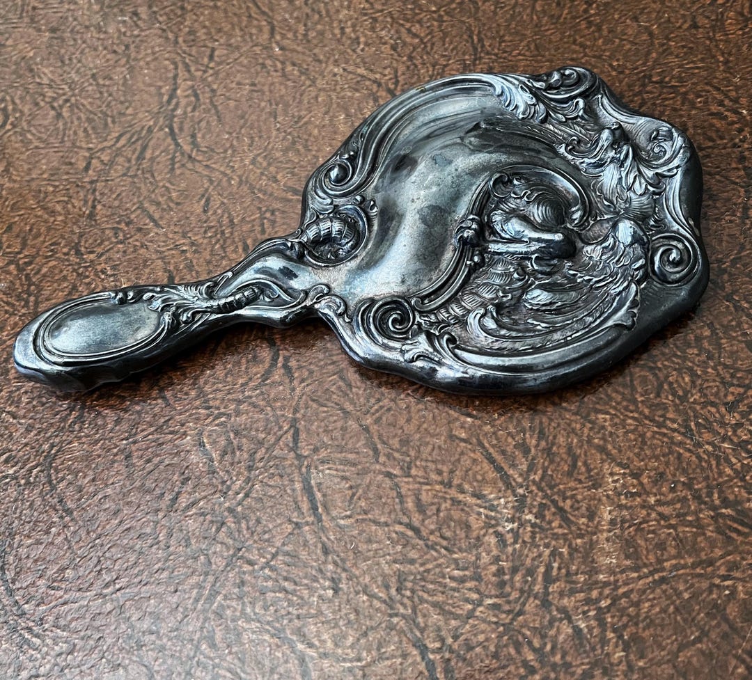 Antique Silverplate Hand Mirror Gargoyle Ghoul - Etsy
