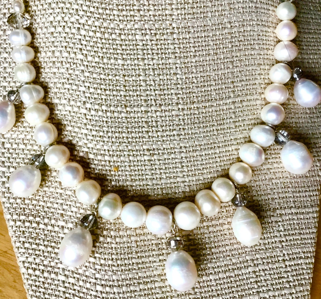 Large Pearls With Crystal Sparkle 17 Sterling Clasp - Etsy
