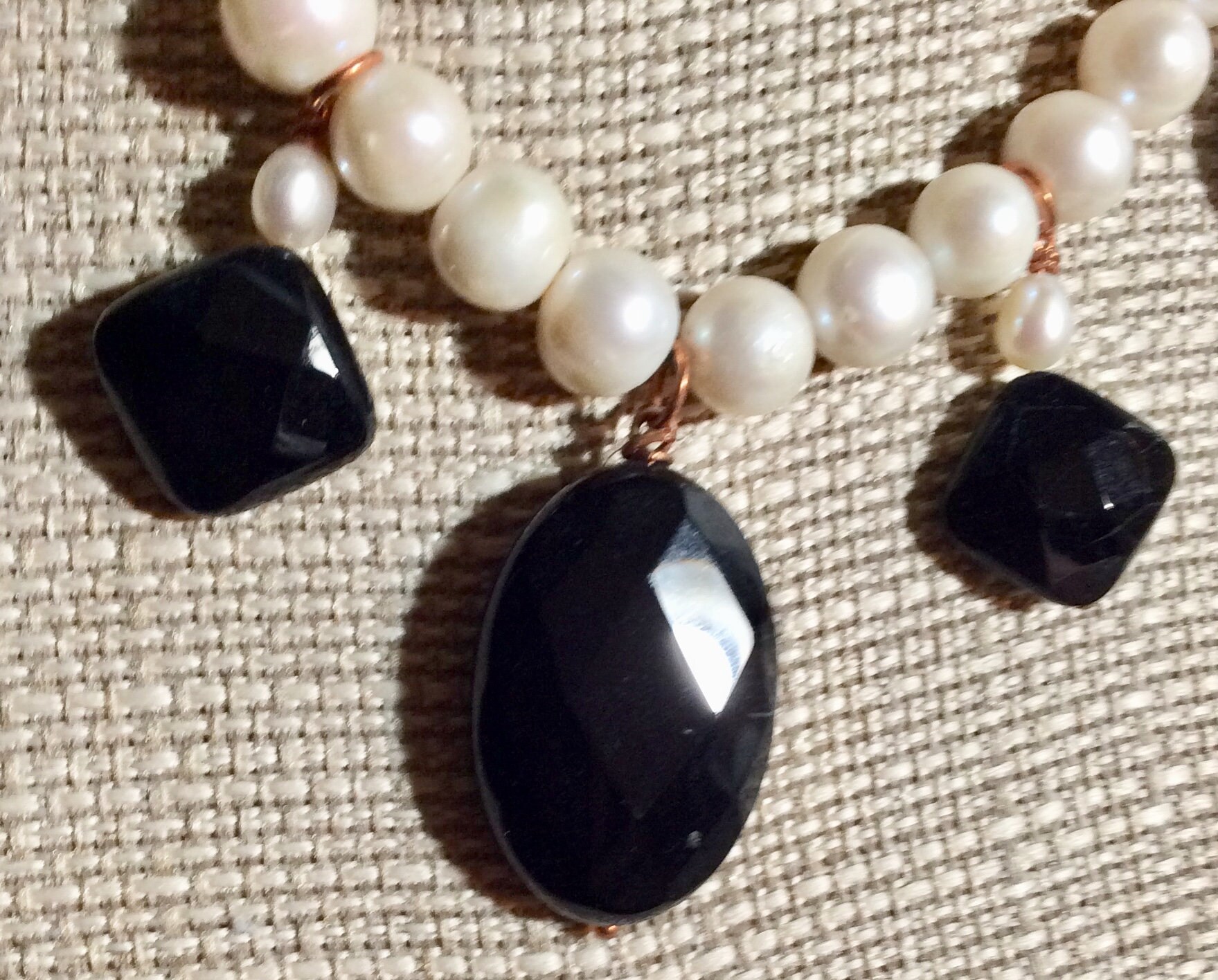 Perla preciosa y ónix negro facetado llamativo en venta - Etsy España