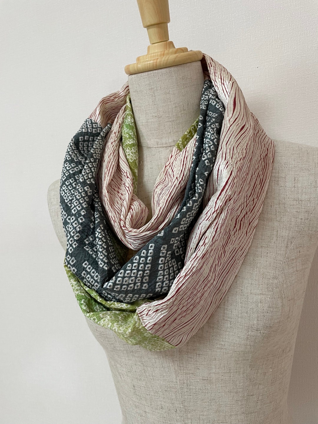 Silk Scarf, Infinity Scarf, Upcycling Scarf, Japanese Kimono Fabric ...