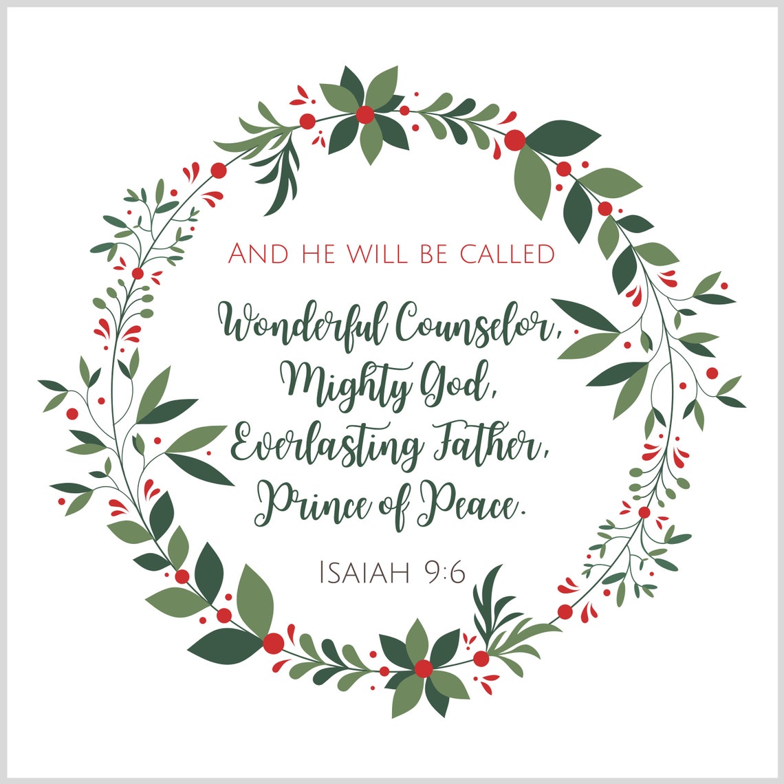 Christmas Printable Art Gift | Holiday Decor | Scripture Verse Isaiah 9 ...