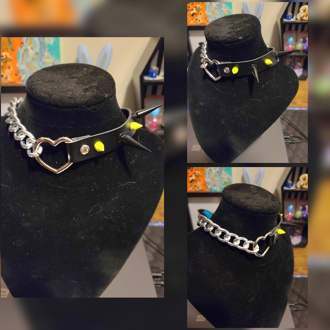 Faux Leather Chain Collar - Etsy