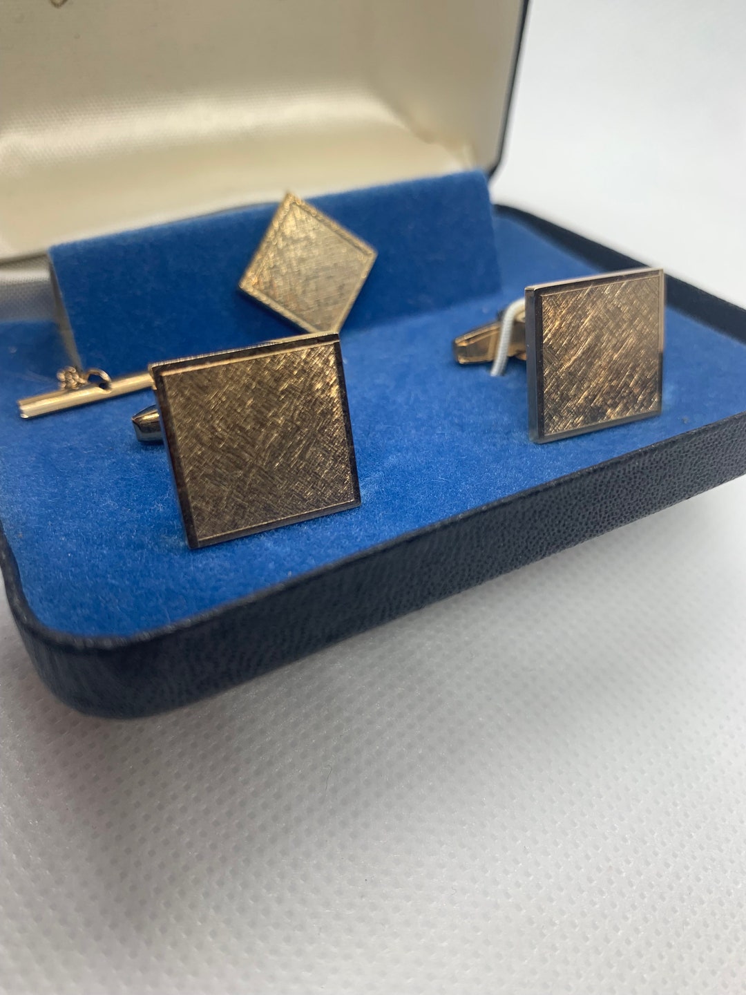Vintage Foster Gold Toned Etched Square Cufflinks and Tie Pin - Etsy