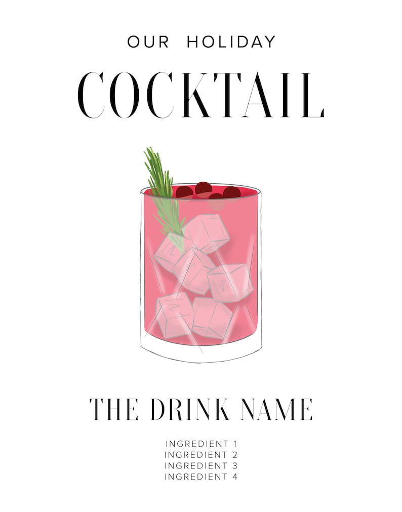 Custom Holiday Drink Print - Holiday Cocktail Print - Cocktail Bar Sign ...