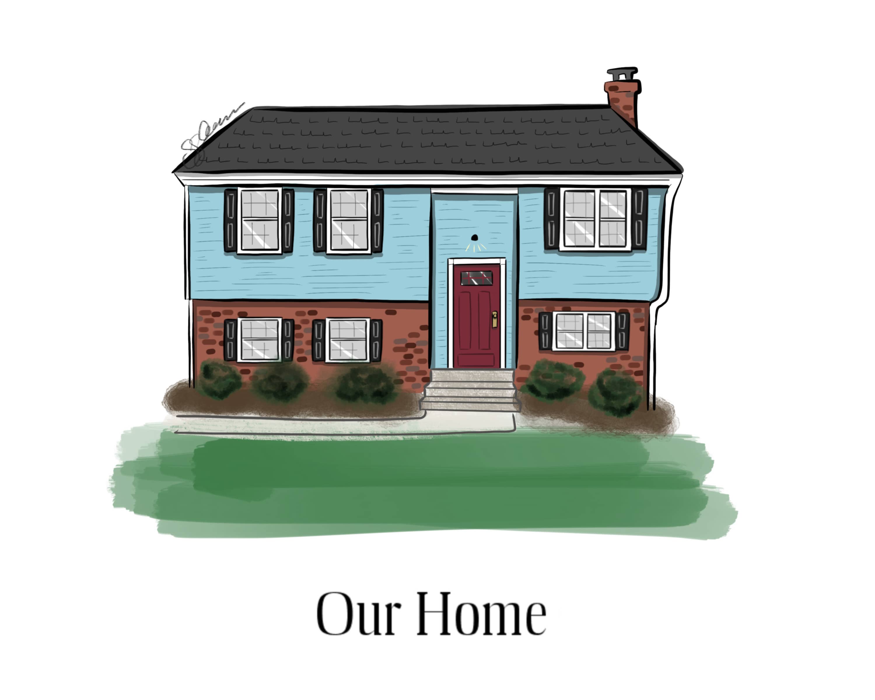 Custom House Illustration House Drawing Home Sweet Home | Etsy