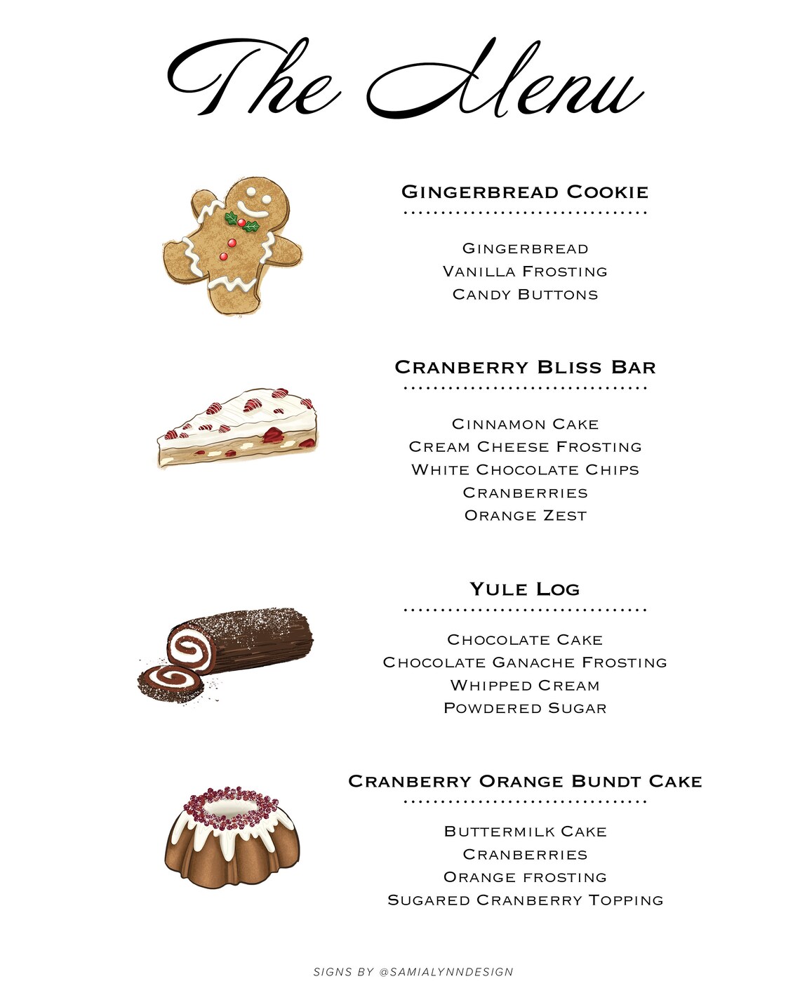 Custom Holiday Menu Sign - Food Menu Print - Holiday Party Menu ...