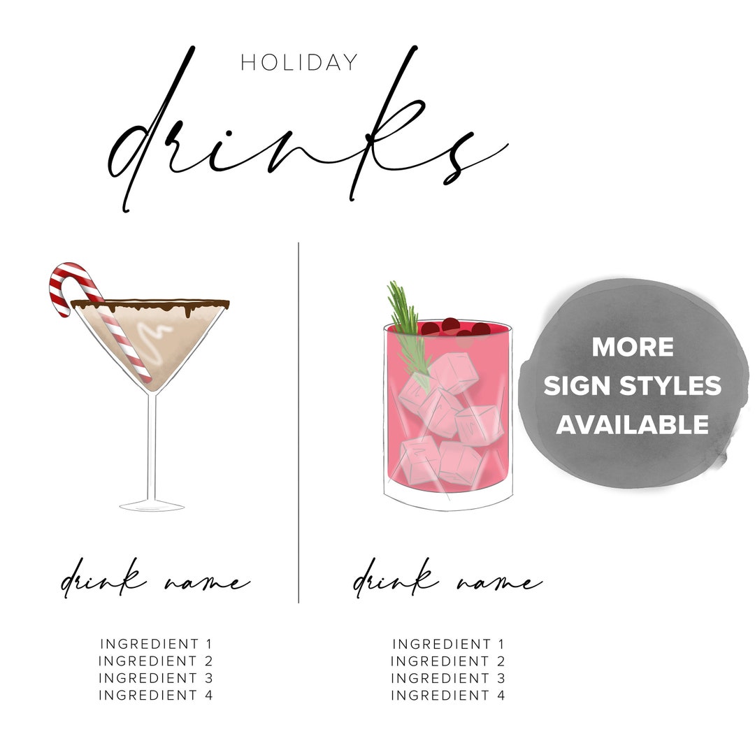 Custom Holiday Drink Print Holiday Cocktail Print Cocktail Bar Sign ...