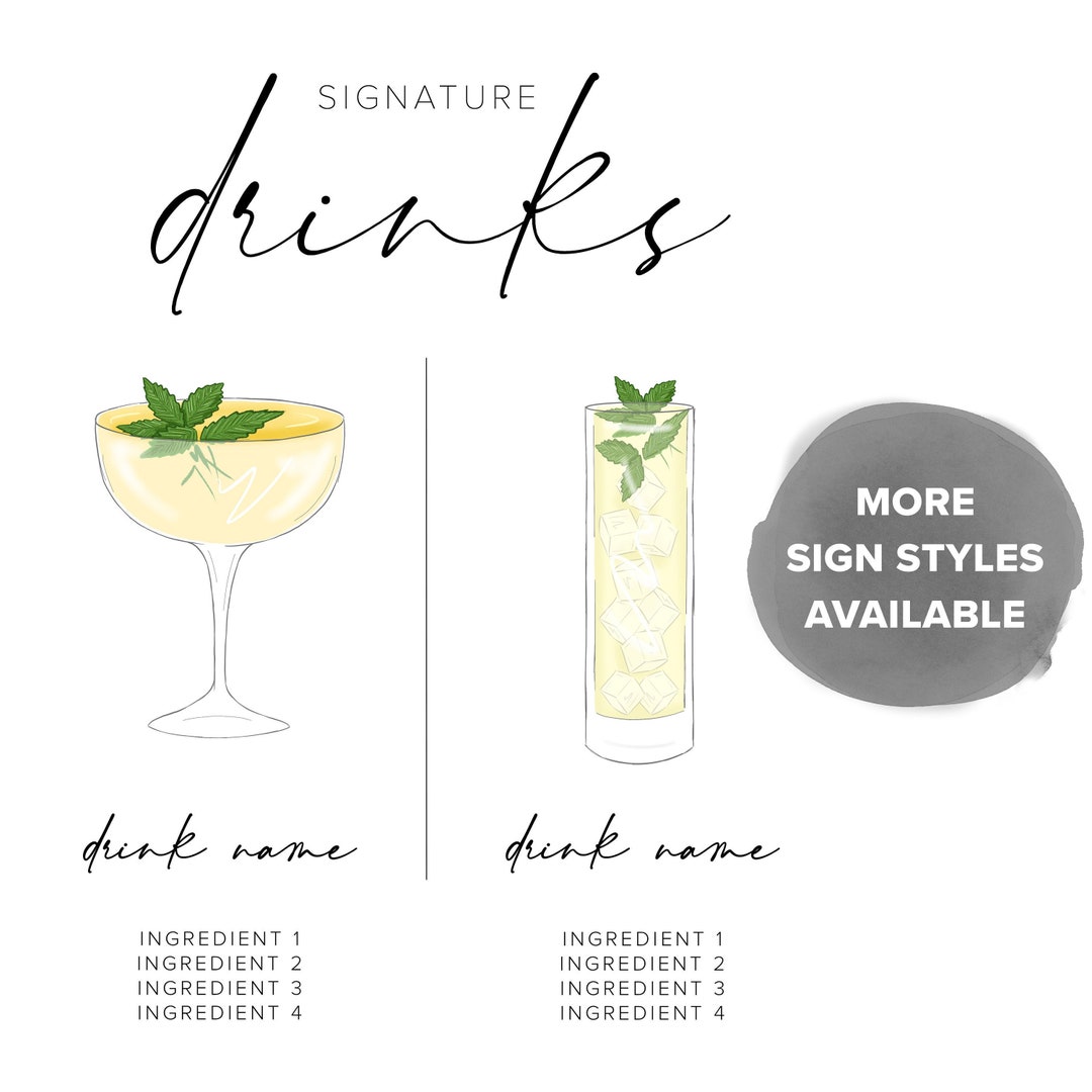 Custom Drink Sign - Signature Cocktail Print - Wedding Cocktail Sign ...