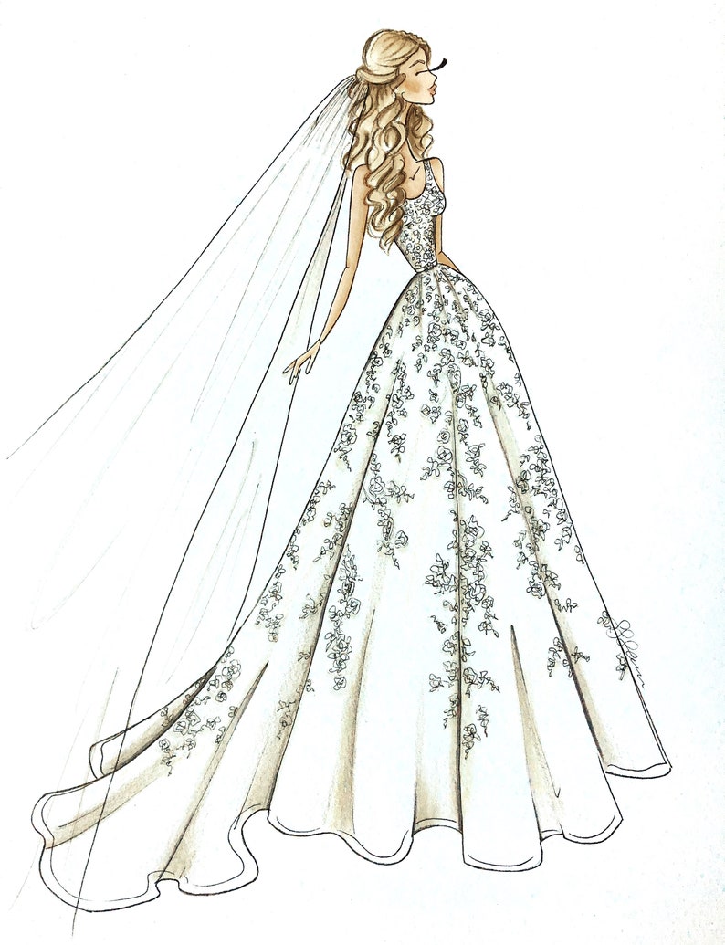 Custom Bride Illustration Dress Drawing Bride Bridal | Etsy