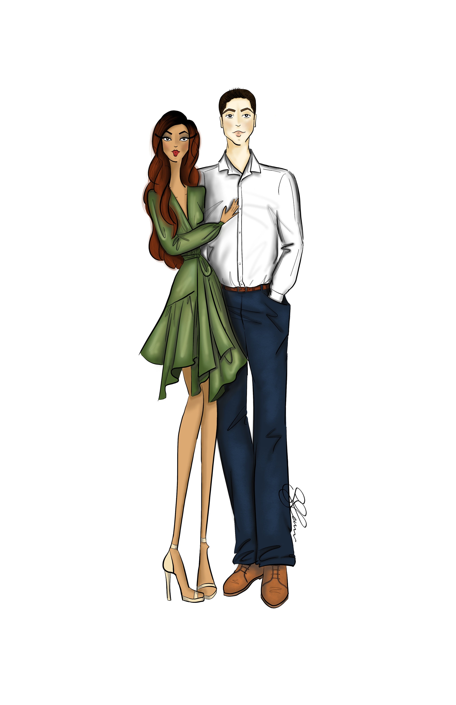 Custom Engagement Illustration Couples Drawing Recently | Etsy