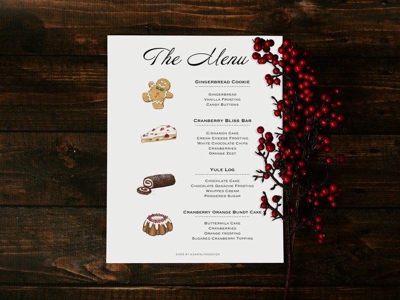 Custom Holiday Menu Sign - Food Menu Print - Holiday Party Menu ...
