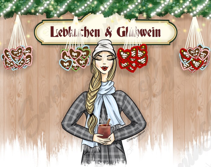 Gingerbread and Gluhwein Christmas in Germany Fashion Print Holiday Art Christmas Market Fashion ...