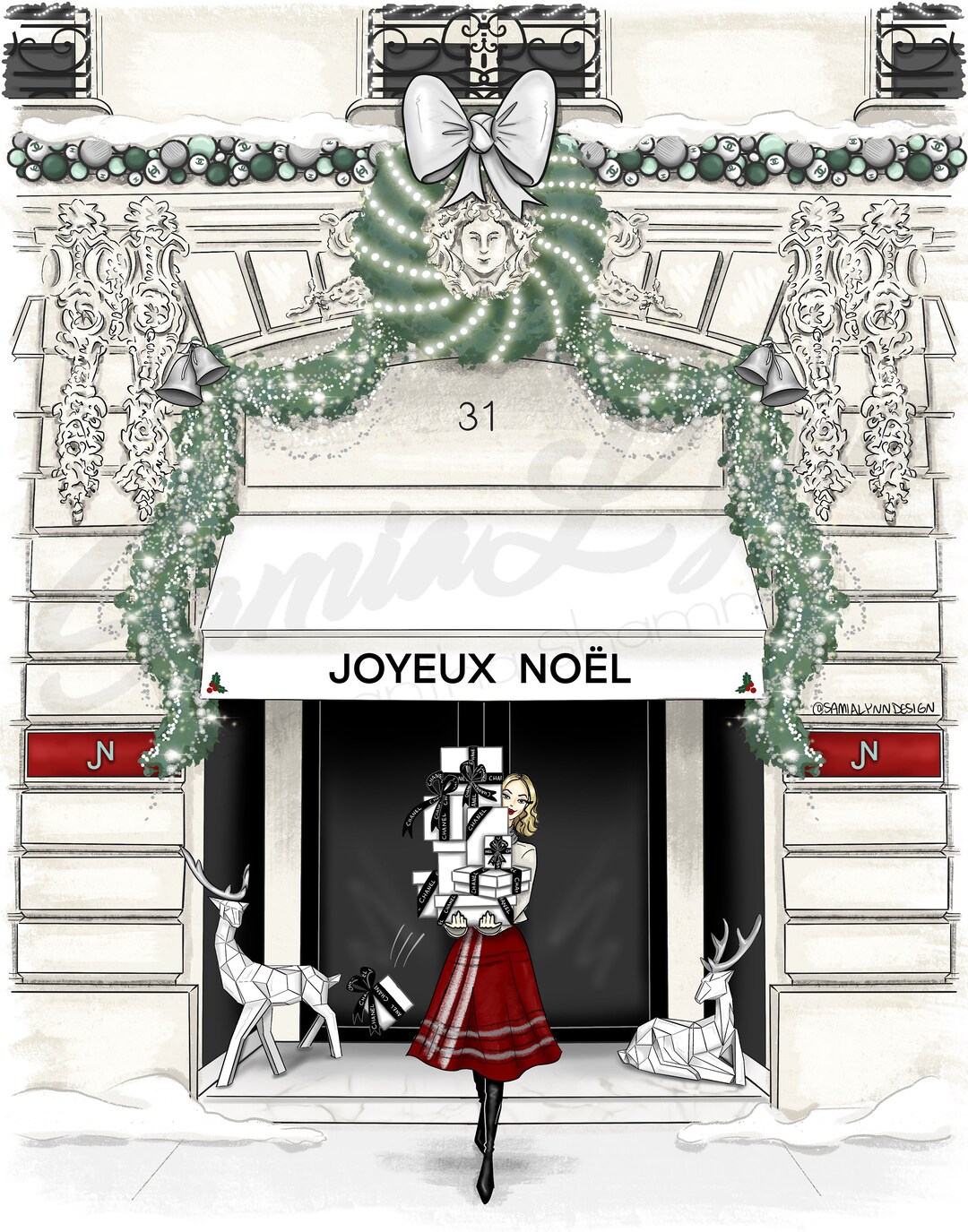 Shopping in Paris Christmas in Paris Fashion Print Holiday Art Fashion ...