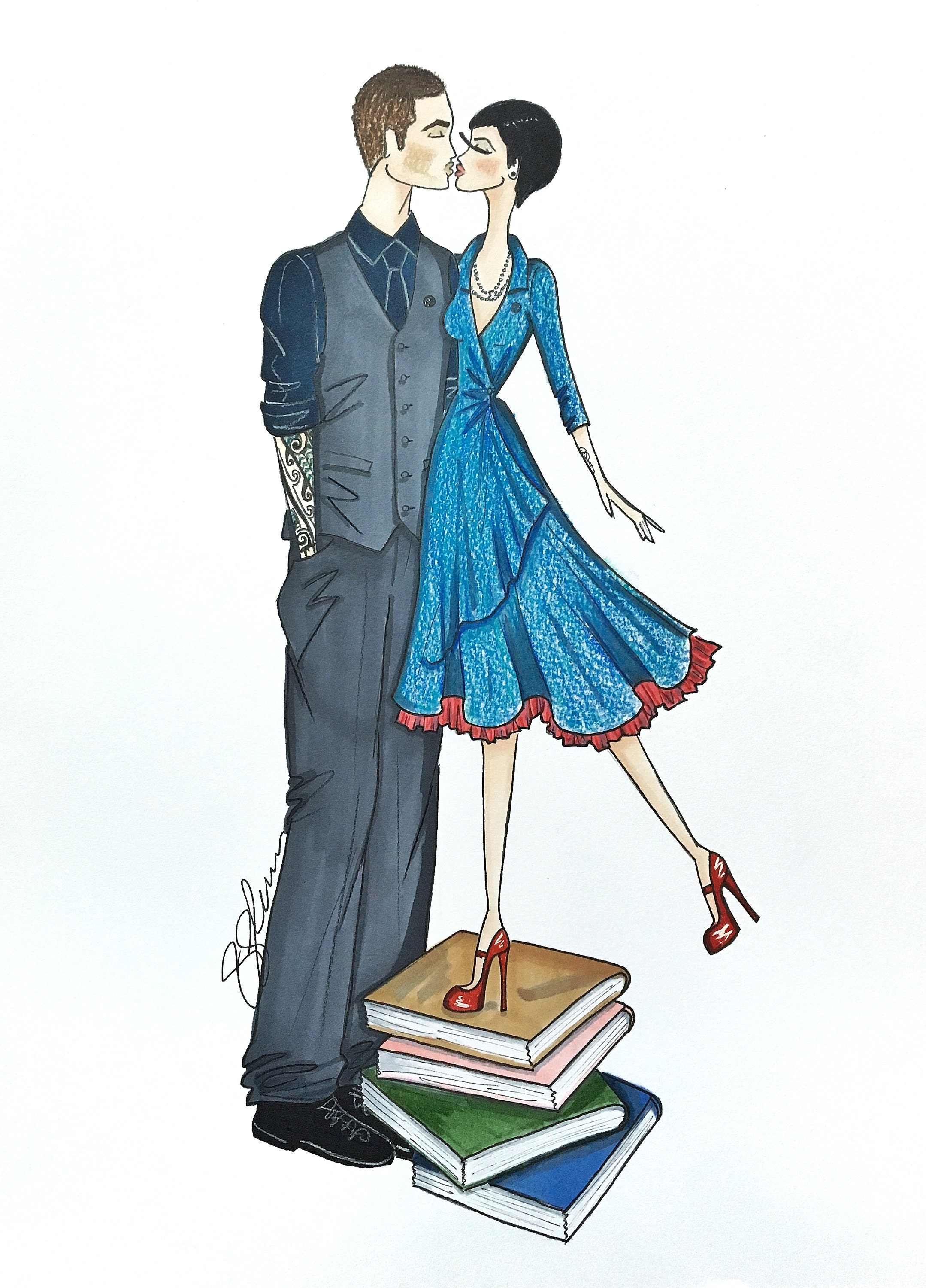 Custom Engagement Illustration Couples Drawing Recently | Etsy