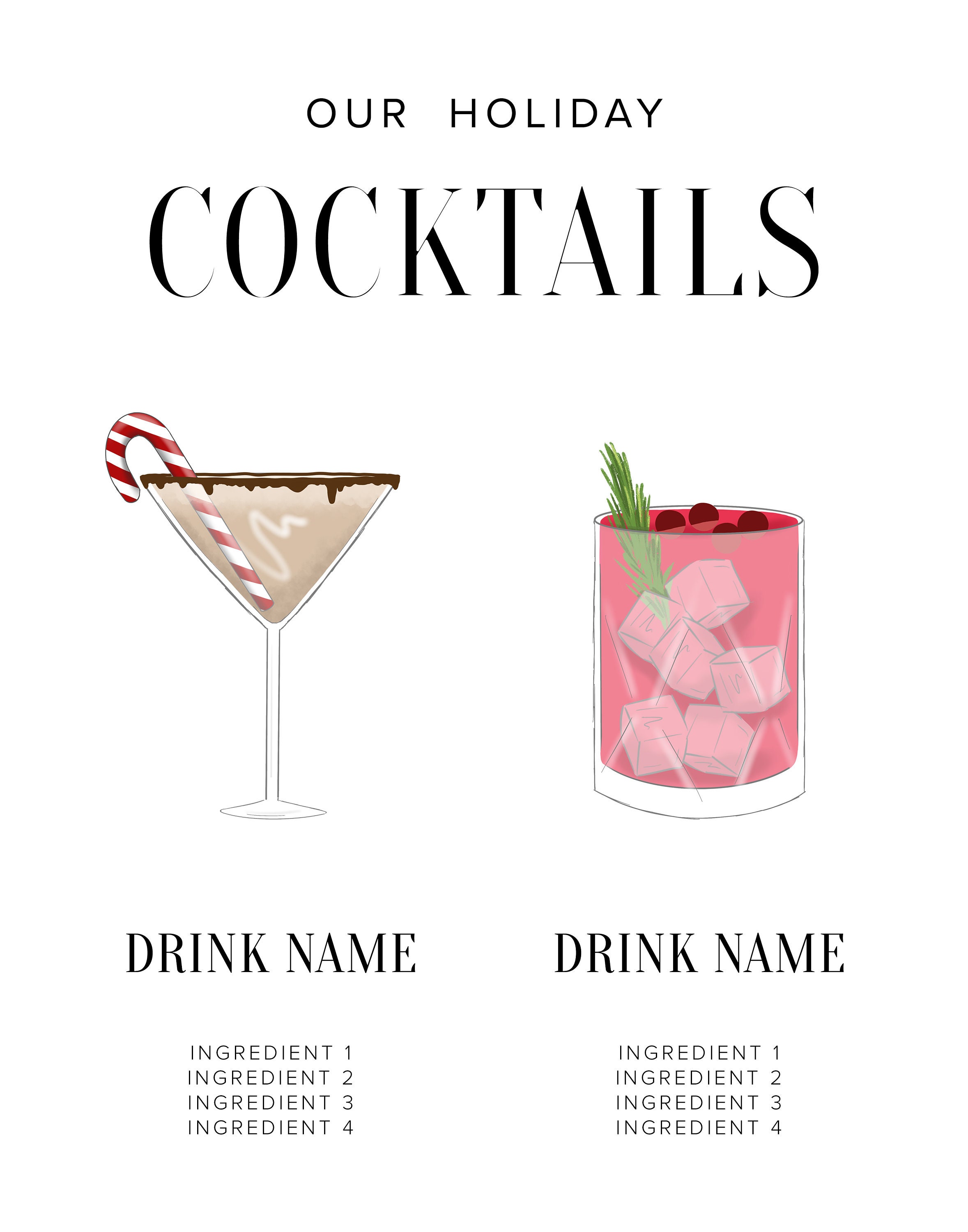 Custom Holiday Drink Print - Holiday Cocktail Print - Cocktail Bar Sign ...