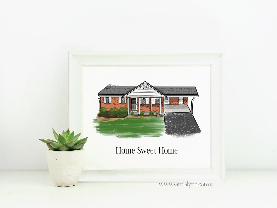 Custom House Illustration - House Drawing - Home Sweet Home - First ...