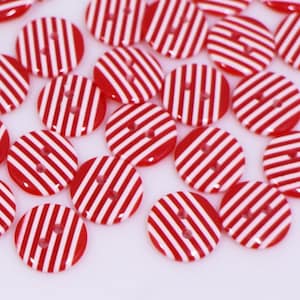 Red Striped Button, Red and White Color, Two Holes, Smooth Edge, for ...