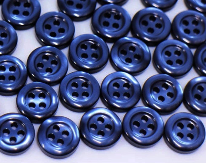 Dark Blue Buttons, Shiny Raised Edge Button, Four Holes Sewing Buttons ...