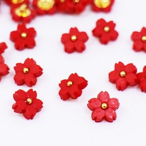 Red Flower Buttons Japanese Sakura Flower Shape Bright Red - Etsy