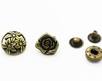 Flower Snap Fastener Floral Shape Snap Button Antique Bronze - Etsy