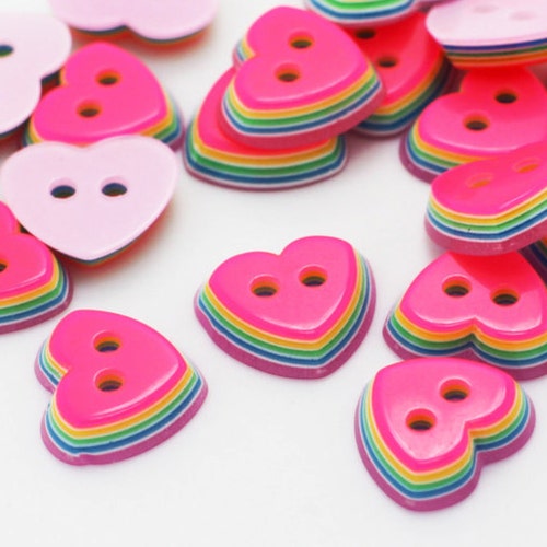 Pink Glitter Heart Buttons - Etsy