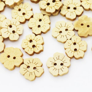 Flower Shaped Wood Buttons, Natural Wood Color, 2 Holes, Small Size ...