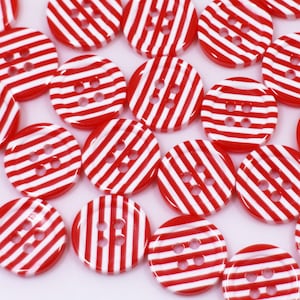 Red Striped Button, Red and White, Lined Pattern Button, Blouse Button ...