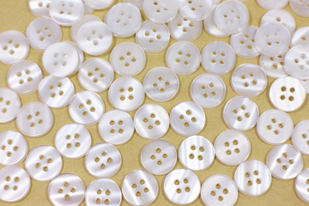 50 White Button, Shiny Finish, Four Holes, Shell-looking, for Sewing ...