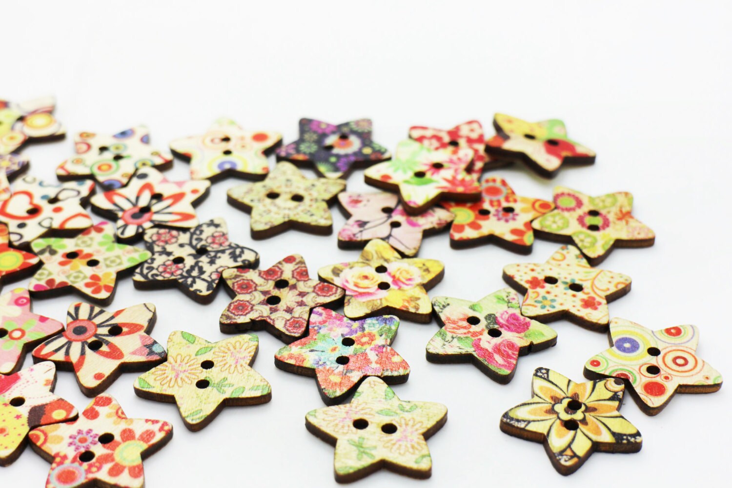 Star Wooden Button Flower Pattern Button Star-shaped Button - Etsy