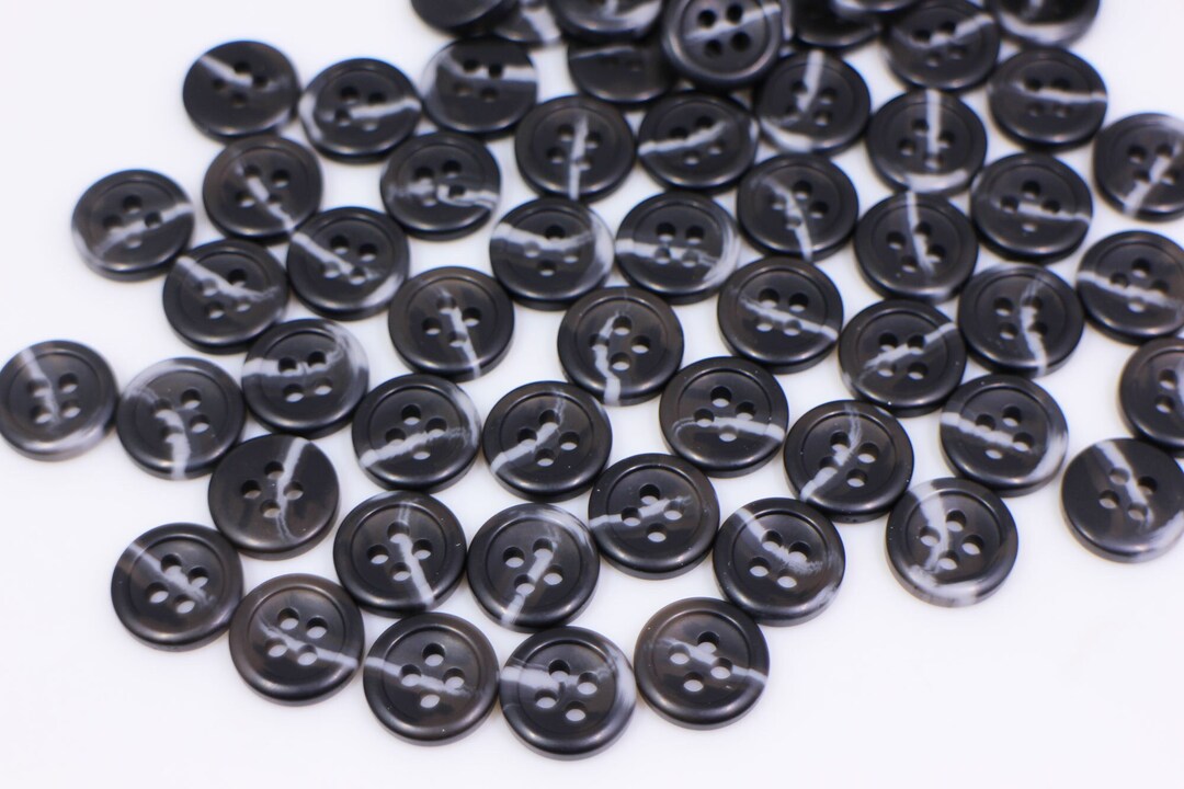 Black Marble Pattern Button, Retro Style, Small Size, Four Holes, Round ...