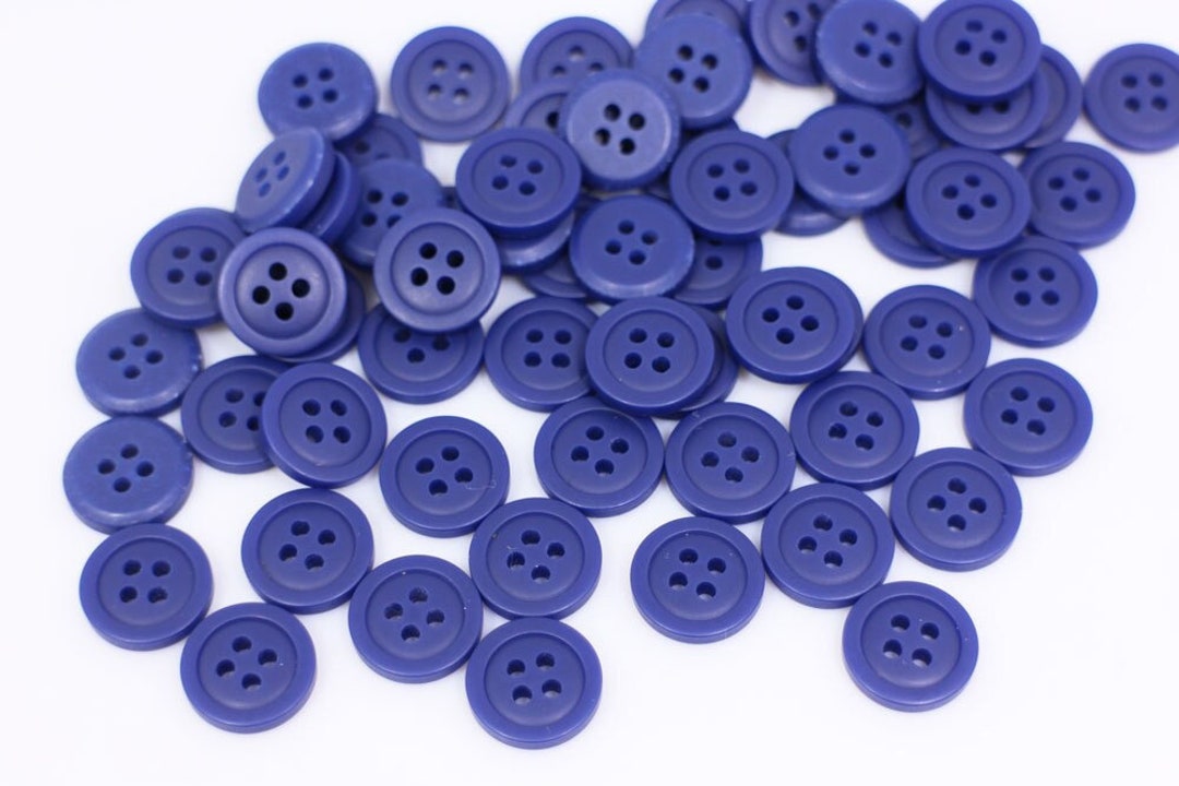 Matte Dark Blue Button, Four Holes, No Shine Color, Raised Edge, Solid ...