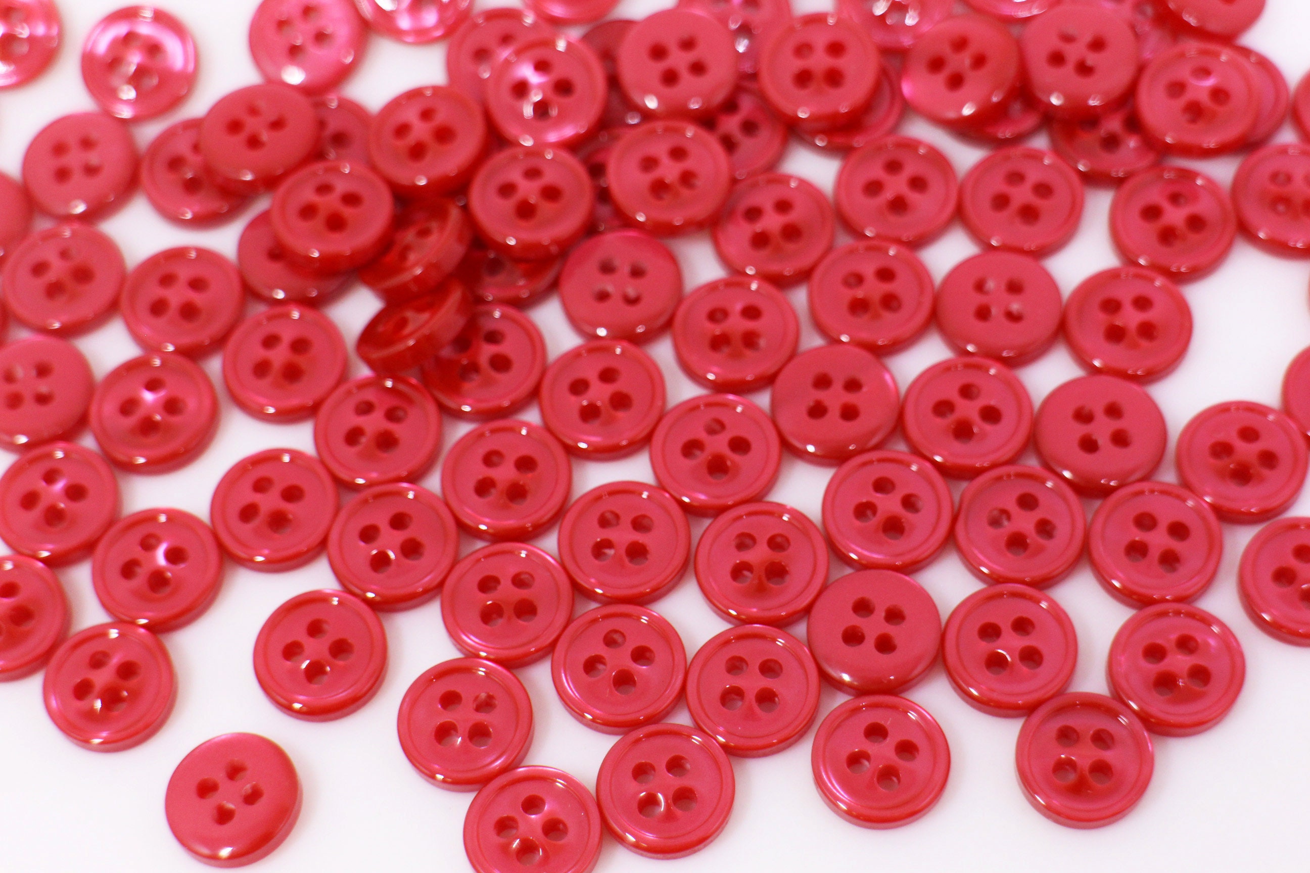 Red Buttons, Bright Red Color, Raised Top, Four Holes, for Sewing ...