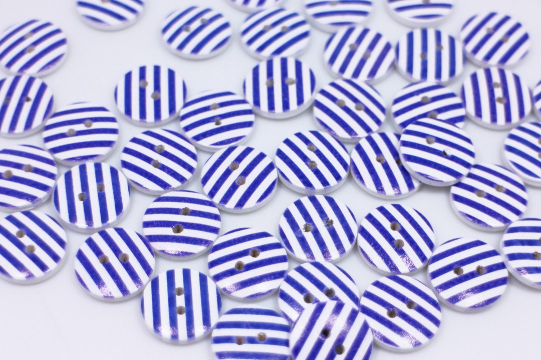 Blue Striped Wooden Button Blue and White Color 15mm - Etsy
