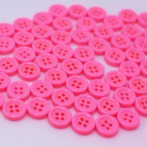 Neon Pink Buttons, Bright Pink Color, Thick Shape, Made of Resin, Four ...