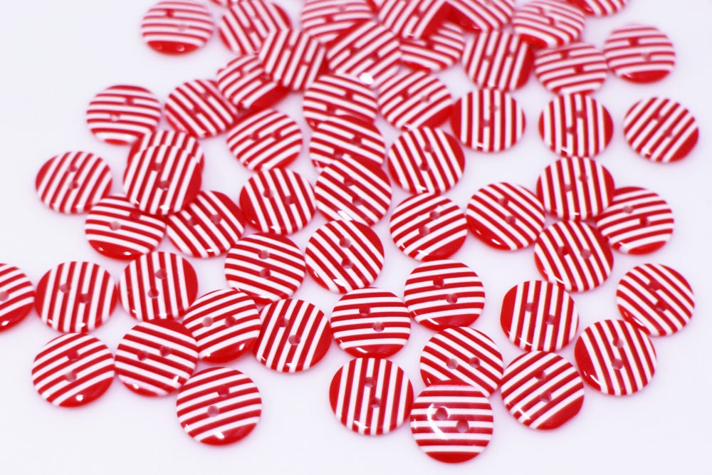 Red Striped Button, Red and White Color, Two Holes, Smooth Edge, for ...