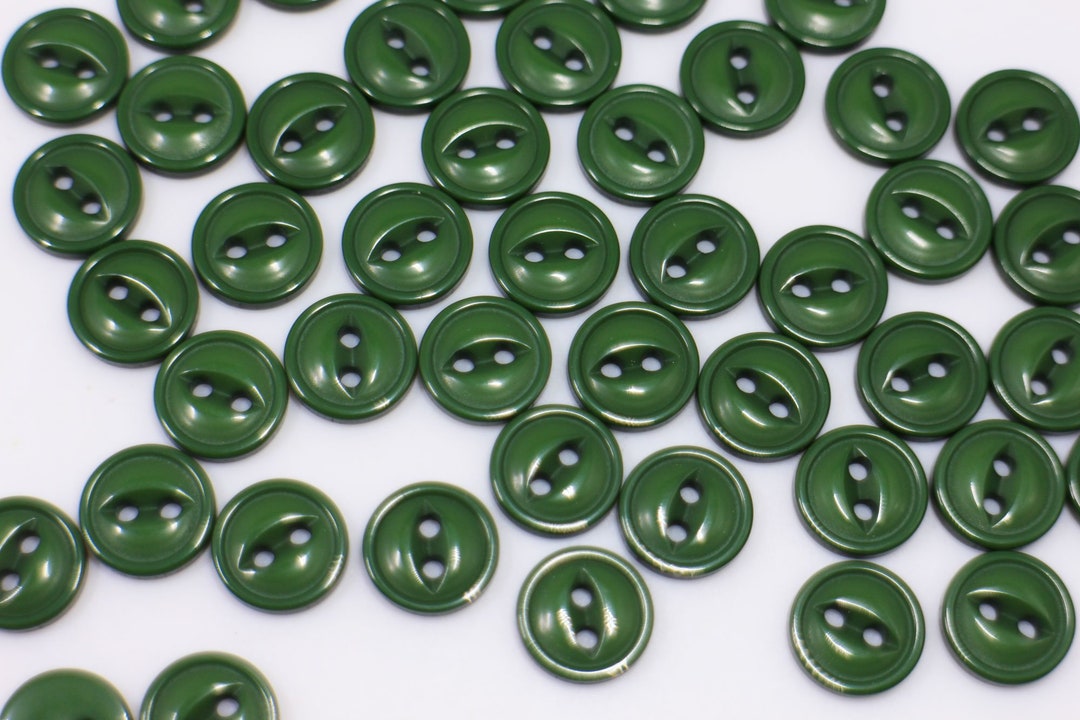 Dark Green Buttons, Cat Eye Cut Out, Two Holes, Small Size, Made of ...