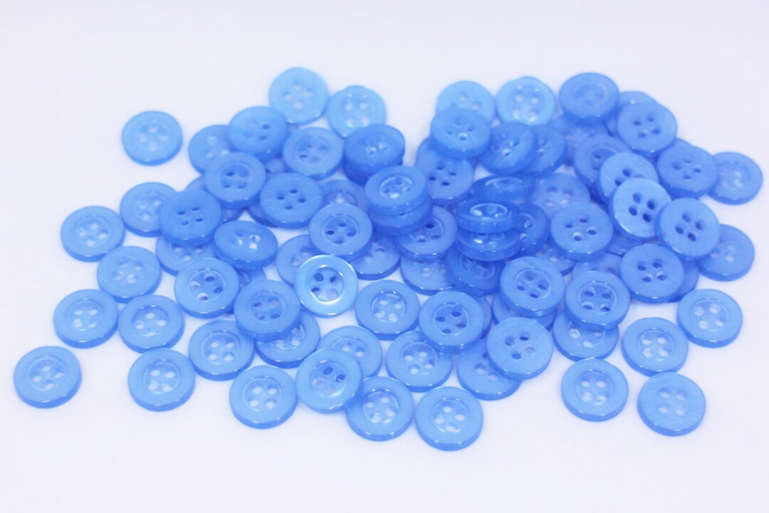 50 Small Blue Button, Raised Edge, Semi-transparent, Four Holes, Made ...