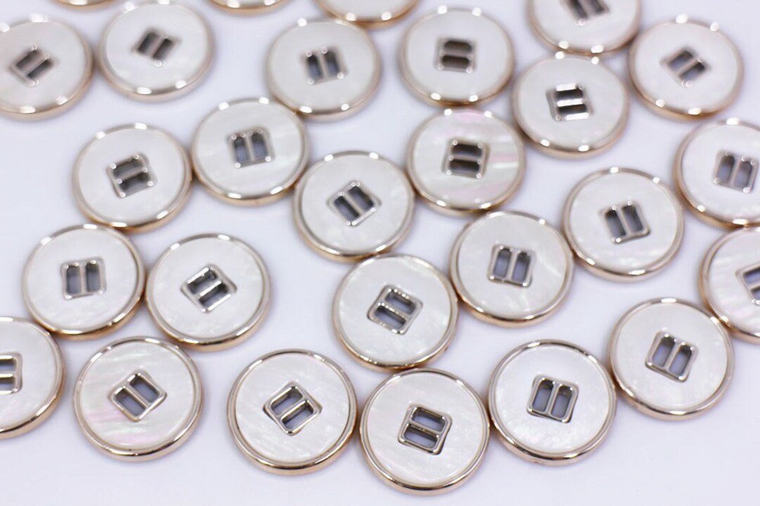 White Coat Buttons, Cream White and Gold Color, Vintage Style, 2 Hole ...