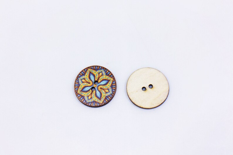 Bohemian Wooden Button Yellow Blue Green Peranakan Pattern - Etsy