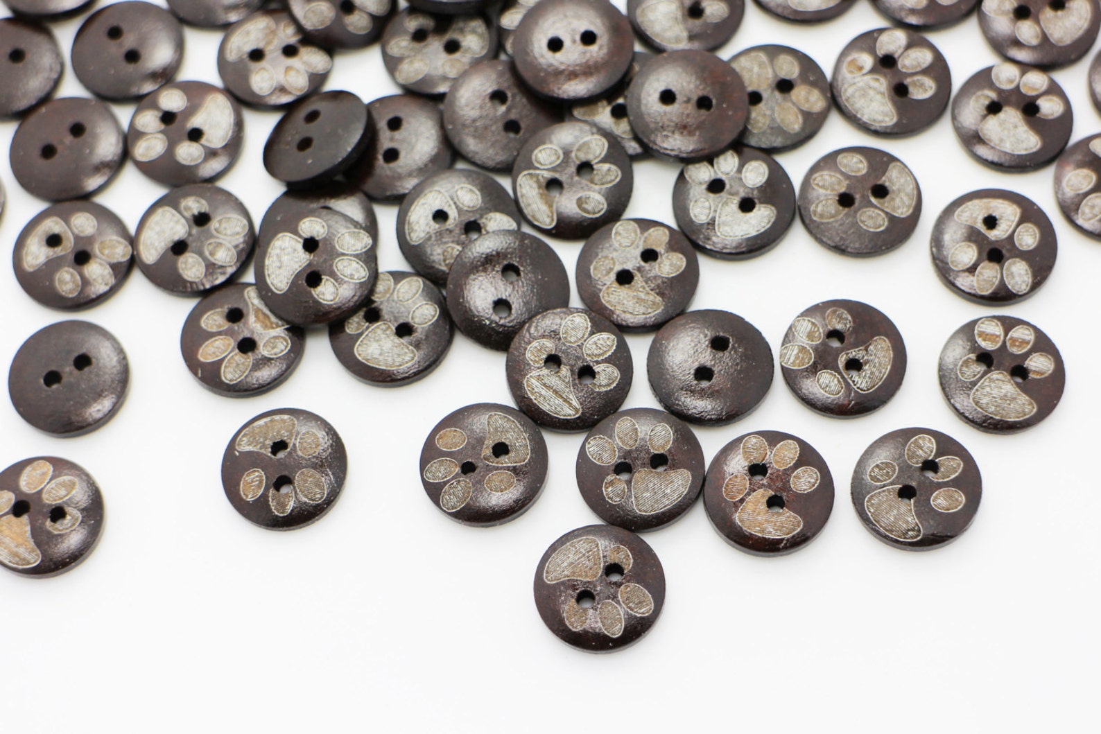 Dog Paw Wooden Button, Cute Button, Dark Brown Wood Buttons, Cat Paw ...
