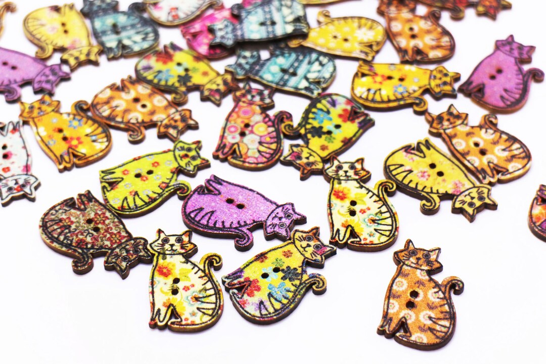 Cats Button, Floral Pattern, Kitten Cat, Flower Print, 2 Holes,18mm ...