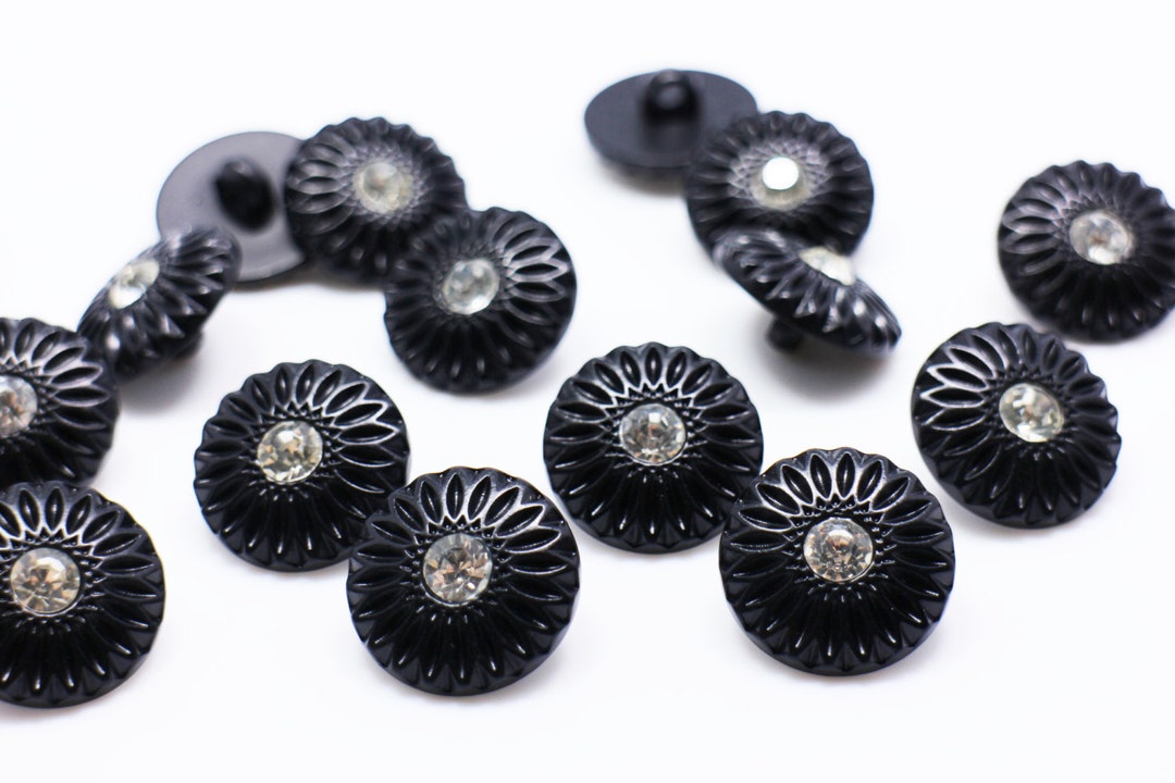 Black Shank Button, Acrylic Crystal Decorated, Large Size, Vintage ...